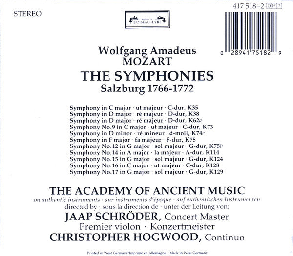 Buy Wolfgang Amadeus Mozart, The Academy Of Ancient Music, Jaap Schröder · Christopher Hogwood ...