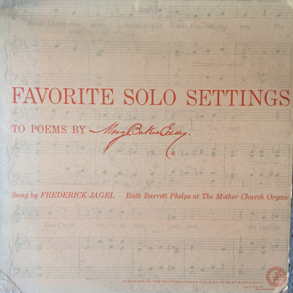 Buy Frederick Jagel, Ruth Barrett Phelps : Favorite Solo Settings To Poems By Mary Baker Eddy ...