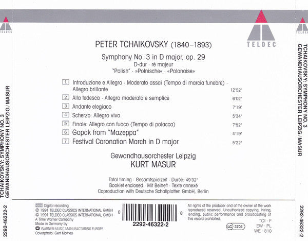 Buy Tchaikovsky* : Gewandhausorchester Leipzig, Kurt Masur : Symphony ...