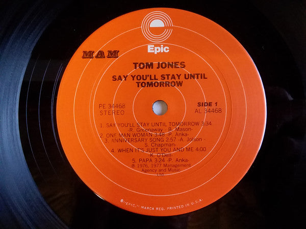 Buy Tom Jones : Say You'll Stay Until Tomorrow (LP, Album) Online for a ...