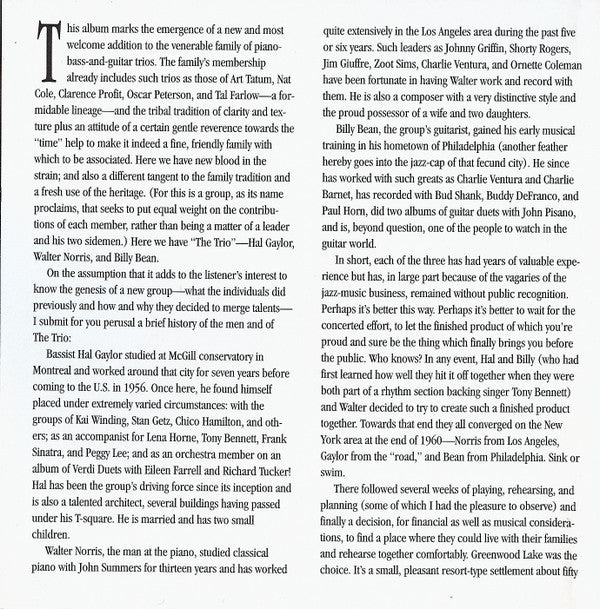 Buy The Trio (10) : Billy Bean, Hal Gaylor*, Walter Norris : The Trio ...