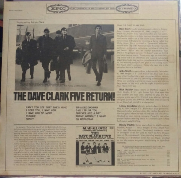 Buy The Dave Clark Five : The Dave Clark Five Return! (LP, Album ...