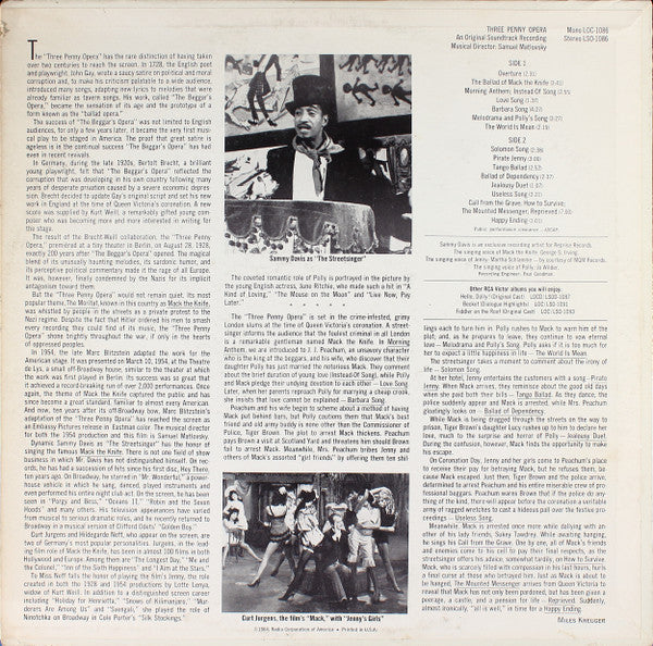 Buy Bertolt Brecht / Kurt Weill / Sammy Davis Jr. : Three Penny Opera ...