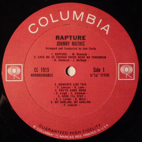 Buy Johnny Mathis : Rapture (LP, Album, Mono) Online for a great price ...