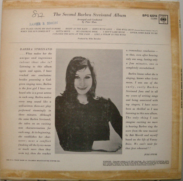 Buy Barbra Streisand : The Second Barbra Streisand Album (LP, Album ...