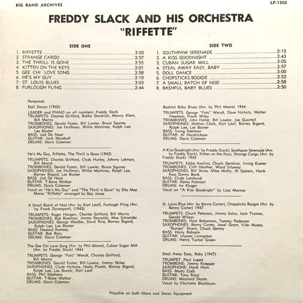 Buy Freddy Slack And His Orchestra* : 'Riffette' (LP) Online for a ...