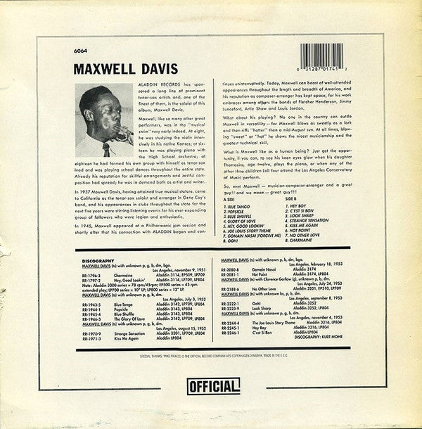 Buy Maxwell Davis : Maxwell Davis And His Tenor Sax (LP, Comp, RE ...