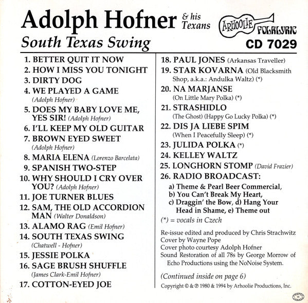 Buy Adolph Hofner : South Texas Swing (CD, Comp) Online for a great ...