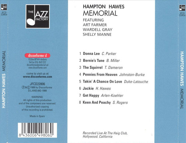 Buy Hampton Hawes : Memorial (CD, Album, RE) Online for a great price ...