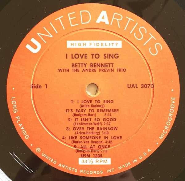 Buy Betty Bennett With The André Previn Trio : I Love To Sing (LP ...